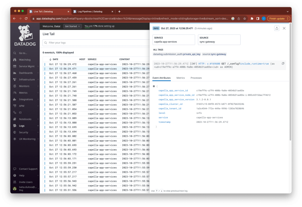 Capella App Services: Real-time Log Streaming to Datadog - The Couchbase Blog